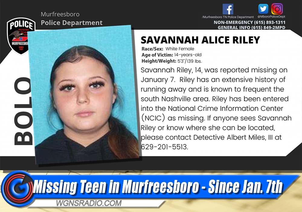 14 Year Old Reported As MISSING In Murfreesboro WGNS Radio